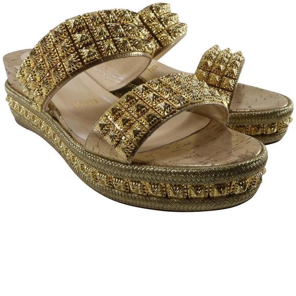 Christian Louboutin | Shoes | 6mm Gold Ecu Embellished Spiked Studded ...